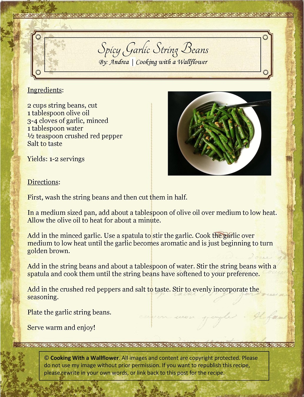 Spicy Garlic String Beans - Cooking with a Wallflower