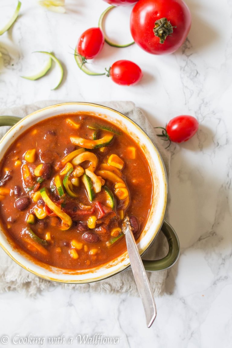 Smoky Chipotle Zucchini Noodle Chili - Cooking with a Wallflower