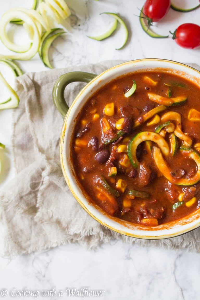Smoky Chipotle Zucchini Noodle Chili - Cooking with a Wallflower