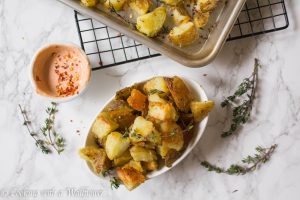 Crispy Roasted Garlic Thyme Potatoes - Cooking with a Wallflower